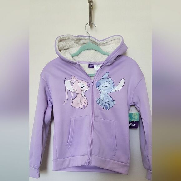Disney | Jackets & Coats | Disney Lilo Stitch Girls Sherpa Hoodie Zipup ...